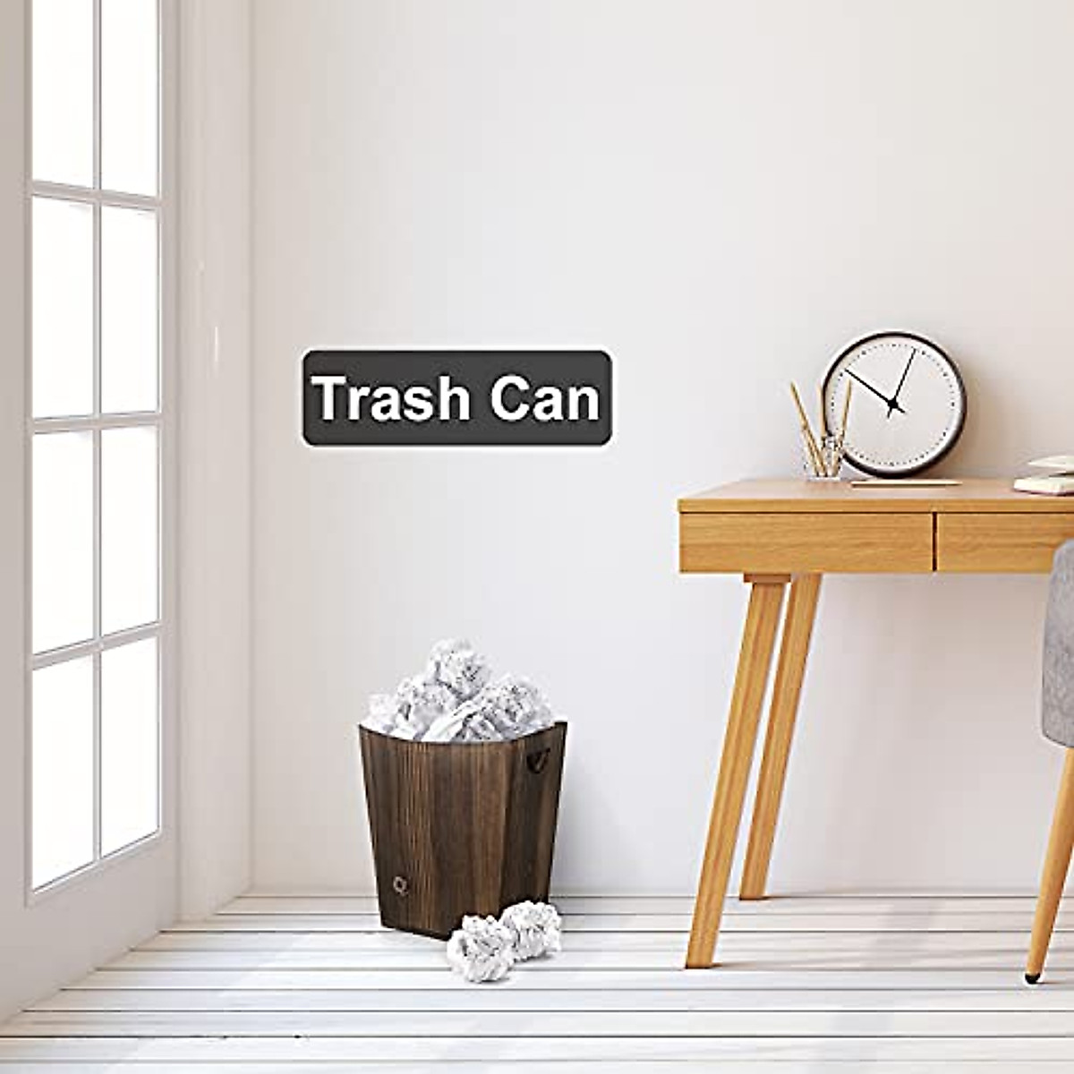 ETELI Wood Waste Basket Small Trash Can for Office Rectangular Trash Can Decorative with 2 Handles for Bathroom Bedroom Kitchen Hotel (Brown)