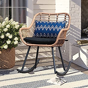 Verano Garden Set of 2 Patio Rocking Chairs Set, All Weather Outdoor Bistro Chairs, Natural Wicker Chairs Set for Balcony, Deck, Porch