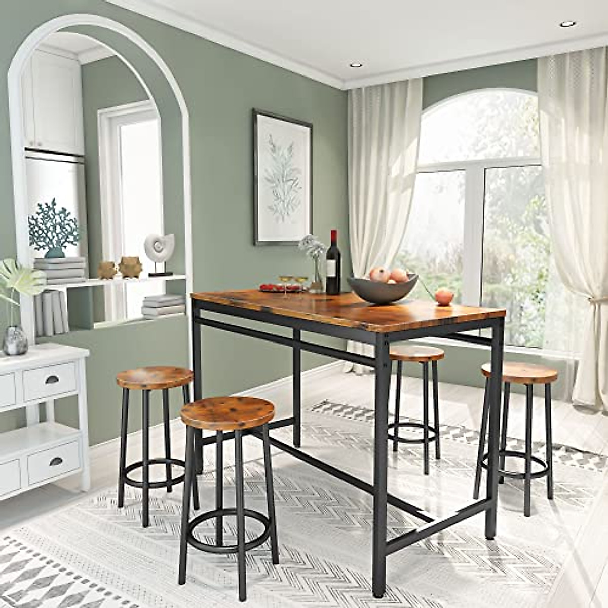 tantohom Dining Table Set for 4, Metal Frame Modern Wood Bar Table and Chairs Set, Kitchen Table and Chairs for 11 for Space Saving