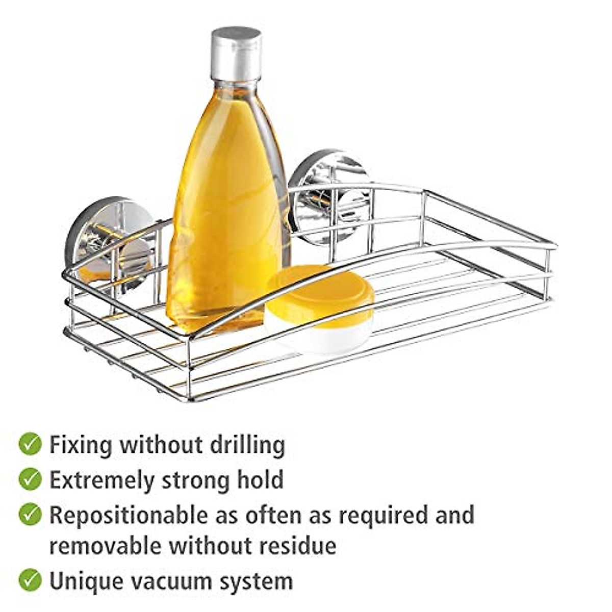 WENKO 20883100 Vacuum-Loc wall shelf - fixing without drilling, Steel, 10.2 x 2.6 x 5.5 inch, Chrome