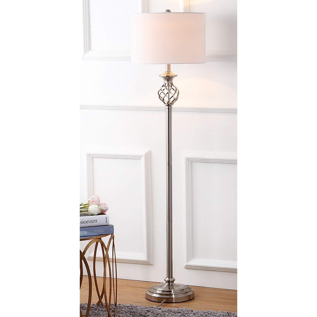 SAFAVIEH Lighting Collection Sophia Farmhouse Nickel 60-inch Living Room Bedroom Home Office Standing Floor Lamp (LED Bulb Included)