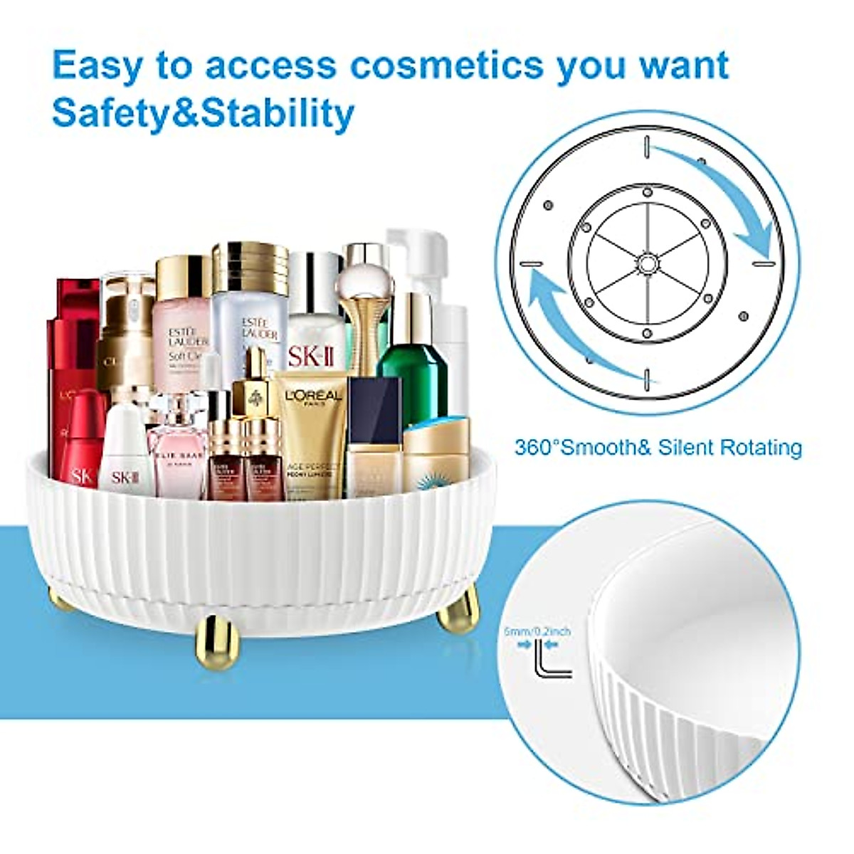 360°Rotating Makeup Organizer for Vanity, Large Capacity Lazy Susan with Non-slip Base, Perfume Organizer for Bedroom Bathroom Makeup Display Case Organizer Container for Cosmetics Brushes Lipsticks