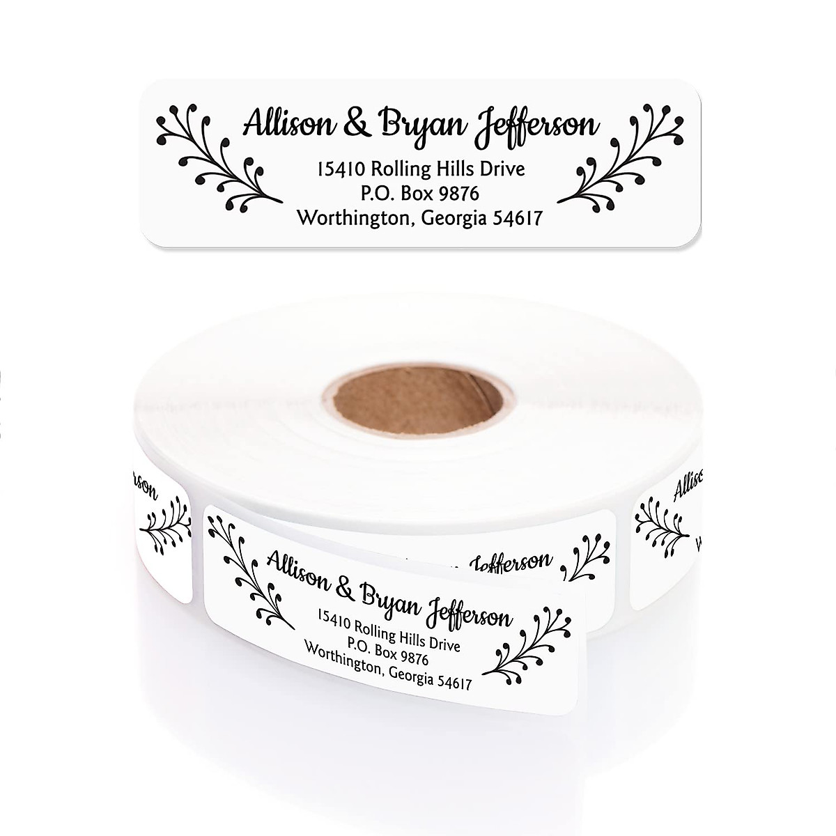 Modern Black and White Rolled Address Labels / 250 Personalized Return Address Labels/Designer Address Stickers in Elegant Plastic Dispenser