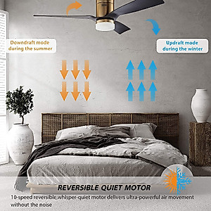 SMAAIR 52 Inch Smart Ceiling Fan with Lights and 10-speed DC Motor, Works with Remote Control/Alexa/Google Home/Siri, Dimmable LED Light (52 Inch, Black/Gold)