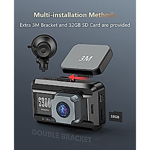 Dash Cam Front 4K and Rear 1080P Ussunny Dual Dash Camera for Cars with 3-inch Touchscreen, WDR, Night Vision, GPS, 170°Wide Angle Dashboard Camera Recorder, Support 256GB Max