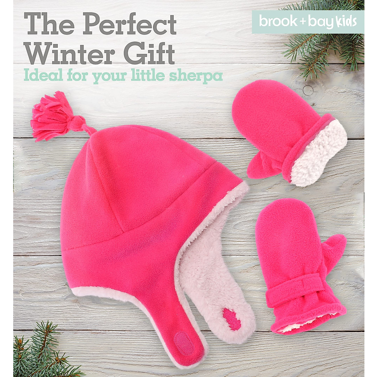 Brook + Bay Toddler Hat & Glove Set - Toddler Mittens & Winter Hat - Baby Fleece Hat for Infant Kids Set 2-3 years old - Pink