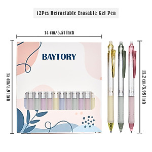 BAYTORY 12Pcs Retractable Erasable Pens No Bleed Fine Point, Black Ink Pen with Eraser Clear, Smooth Writing for Note Taking Marking Planner Crossword Puzzles(Vintage Barrel)