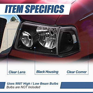 Auto Dynasty [Halogen Model 4Pcs Factory Style Headlight Lamps and Parking Lights Compatible with Ford Ranger 2001-2011, Driver and Passenger Side, Black Housing Clear Corner