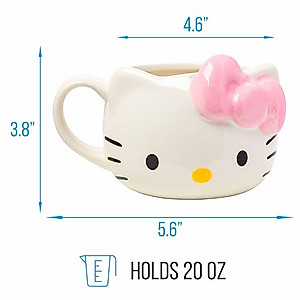 Silver Buffalo Sanrio Hello Kitty Pink Bow Ceramic 3D Sculpted Mug, 20 Ounces