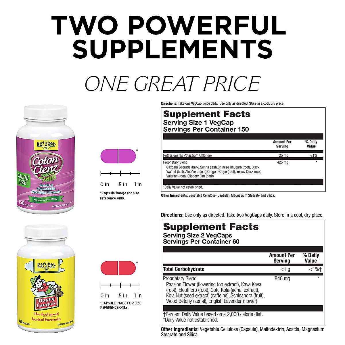 Natural Balance Colon Clenz & Happy Camper Bundle | Herbal Cleanse & Stress Support | 150 Capsules, 120 Capsules