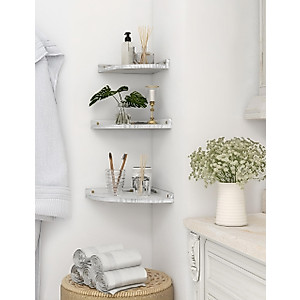Godimerhea Corner Shelves Wall Mount, Rustic Natural Wood Corner Floating Shelf, Distressed White Storage Organizer Corner Wall Shelves for Living Room Kitchen Bedroom Bathroom Laundry, 9.68x9.68 Inch