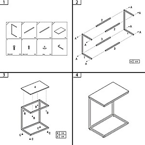Coral Flower End Table, Side Table, TV Tray, C Shaped Snack Table with Metal Frame, Rolling Casters, Industrial, for Living Room, Bedroom,Rustic Brown.