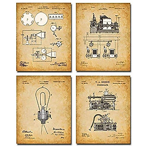 Original Thomas Edison Patent Prints - Set of Four Photos (8x10) Unframed - Makes a Great Home or Office Decor and Gift Under $20 for Inventors