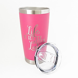 Life is Better at the Lake Coffee Mug Tumbler, Lake House Gifts, 20oz Stainless Steel, RV Travel Mug (Pink)