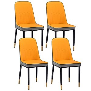 Dining Chairs Set of 4, PU Upholstered Kitchen Side Chair with Waterproof Surface and Metal Legs for Dining Room, Bedroom, Kitchen, Restaurant, Living Room, Bicolor Design (Orange-Grey)