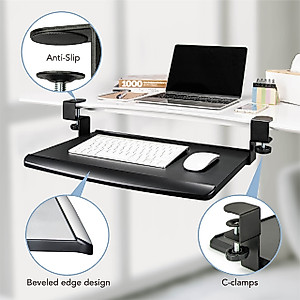 EHO Clamp-On Retractable Adjustable Keyboard Tray, Under Desk Ergonomic Keyboard Tray - Easy Tool-Free Install - Small Surface 20" x 11.5"