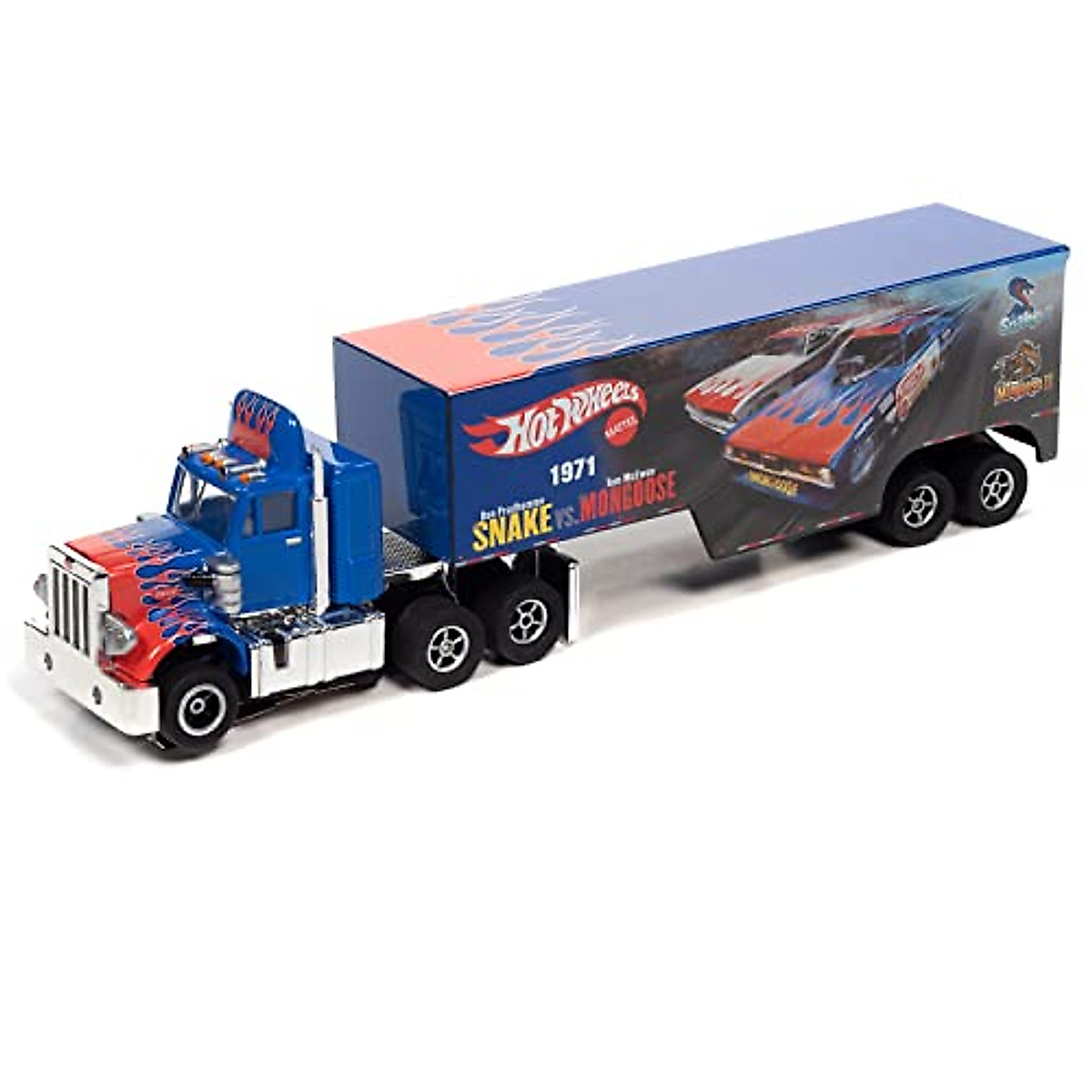 Auto World Xtraction Racing Rig Peterbilt 359 w/Trailer Snake II vs. Mongoose II (Flamethrower) HO Scale Slot Car