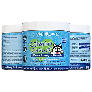Well Loved Calming Chews for Dogs - Dog Anxiety Relief, Made in USA, Vet Recommended, Dog Calming Chews - Anxiety Relief Treats, Melatonin for Dogs, Hemp Dog Treats for Calming, Extra Strength