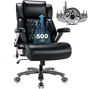 Big and Tall 500lbs Office Chair - Adjustable Lumbar Support 3D Flip Arms Heavy Duty Metal Base&Wheels, High Back Large Executive Computer Desk Chair, Thick Padded Ergonomic Design for Back Pain