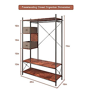 Ama Maker Metal Clothes Garment Rack With Shelves Heavy Duty Hanging Rod Free Standing Closet Rack and Shelving Black With Wood Board Wardrobe