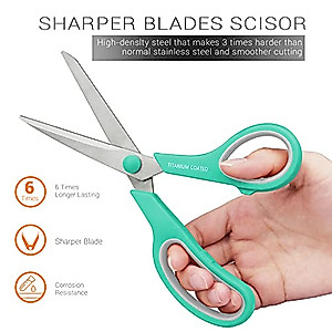 Scissors 8" Multipurpose Scissors Titanium Coated Sturdy Sharp Scissors Right/Left Handed Comfort-Grip Handles for Office Home School Sewing Fabric Craft Supplies 3 Pack