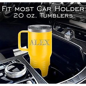 Polar Camel Personalized Tumblers with Slide Lid and Straw, Name Engraved Customized Cups, Stainless Steel Vacuum Insulated Travel Coffee Mugs - Women, Men Birthday Gift (Yellow, 20 oz)