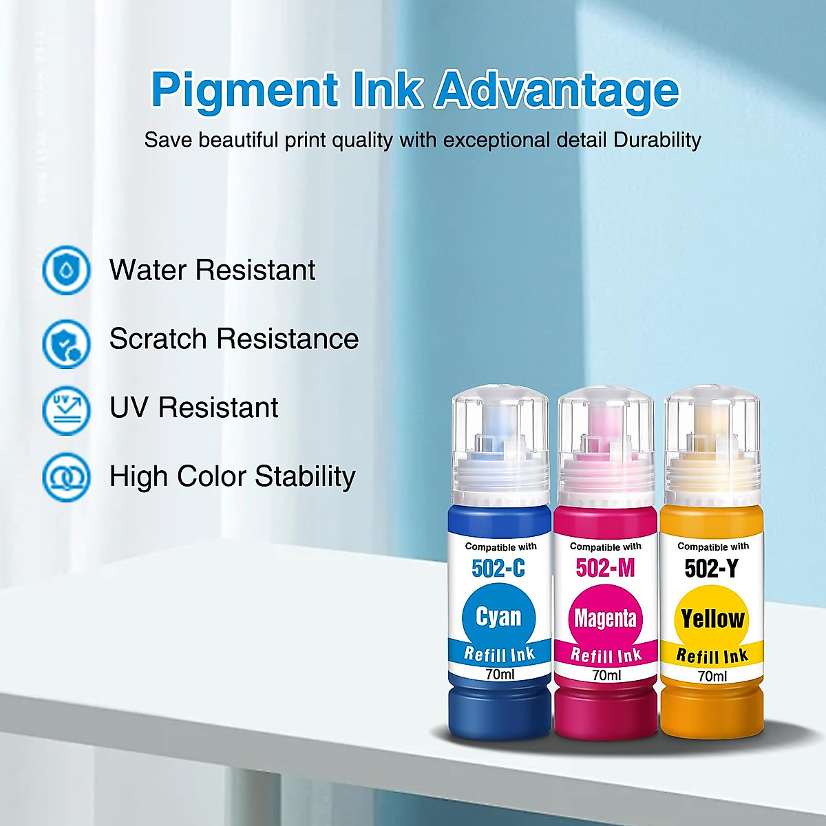 St@r ink Compatible Ink Bottle Replacement for Epson 502 522 Color for EcoTank ET-2760 ET-2720 ET-2800 ET-2750 ET-3760 ET-4760 ET-3750 ET-2850 ET-3850 ET-15000 ET-4750 ST-2000 printer(C/M/Y) 3 Bottles