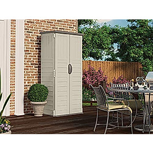 Suncast Vertical Tool Shed - Outdoor Storage Shed for Backyards and Patios - 20 Cubic Feet Capacity for Long Handled Tools and Garden Accessories