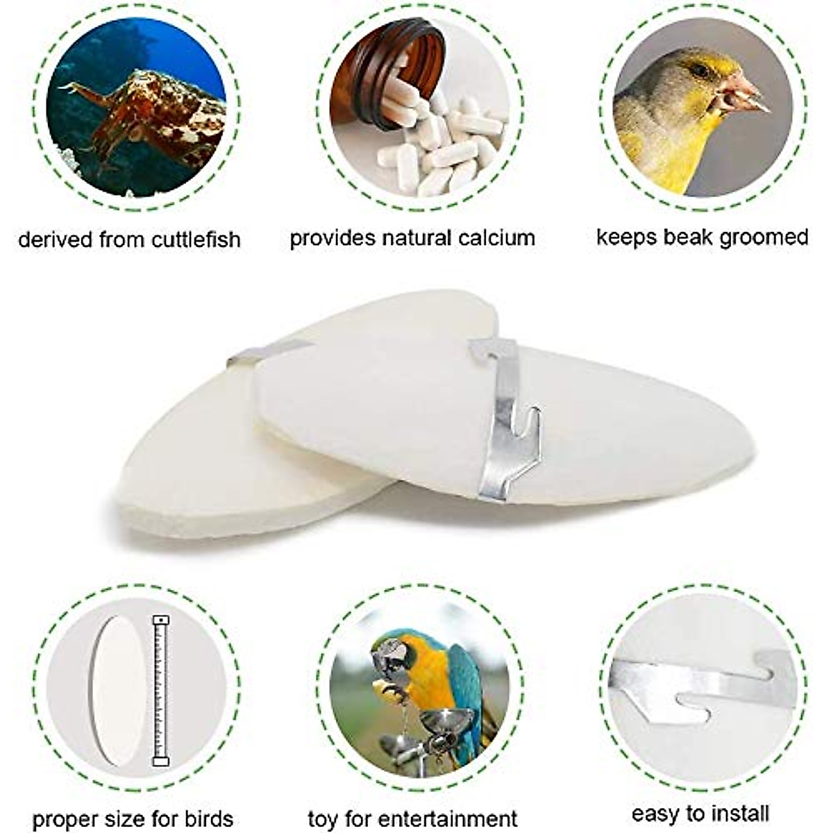 Jmxu's 5"-5.5" Bird Cuttlebone for Parakeets, Cuddle Bone with Metal Holder, Chewing Cuttlefish Bone for Sharp Beaks, Natural Birds Calcium Suitable for Parrots Cockatiels Budgie(6 Pack)