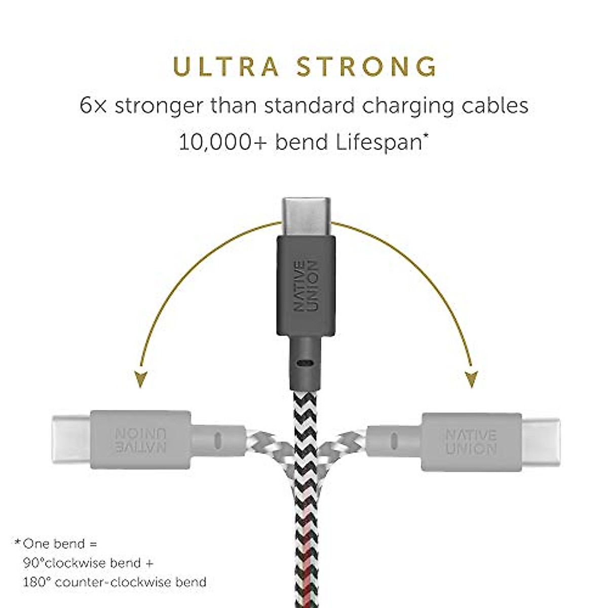 Native Union Type-C Belt Cable - USB-C to USB-C 4ft Ultra-Strong Charging Cable Compatible with iPad Pro 2018-21, iPad Air 5, Microsoft Surface Go 3, Google Pixel 6, Samsung Galaxy S22 (Zebra)