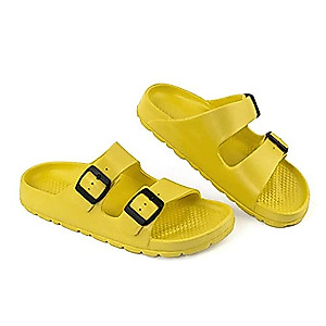 Luffymomo Womens Adjustable Slip on Eva Double Buckle Slides(7 M US Yellow)