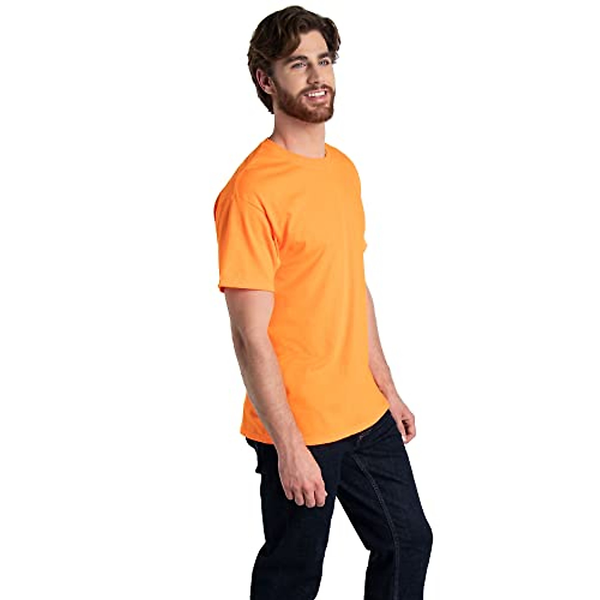Fruit Of The Loom Mens Eversoft Cotton Shirts, Breathable & Moisture Wicking With Odor Control, Sizes S-4x, Crew - 2 Pack - Safety Orange, X-Large US