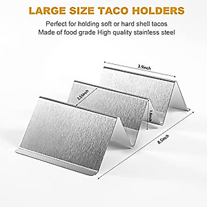 Taco Holders Set of 6, Taco Stand, Stainless Steel Taco Holder, with Easy-Access Handle, Each Can Hold 2 To 3 Tortillas, Oven Safe for Baking, Dishwasher and Microwave Safety