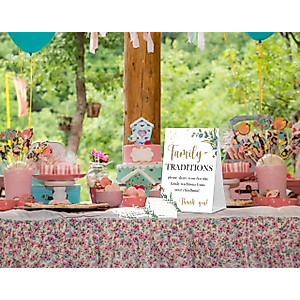 Baby Shower Games Family Traditions Sign, 1 Standing Sign and 50 Cards, Woodland Greenery Gender Neutral Decoration, Gender Reveal Party, Bridal Shower Favor Supplies-LT38