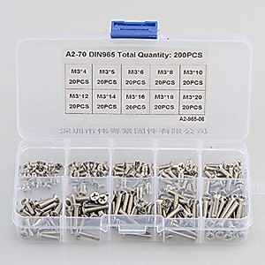 Countersunk Flat Head Mini Screw Set M3 304 Stainless Steel Steel for Computer Notebook for Laptop Screws Kit 200Pcs/set SCRW-020024