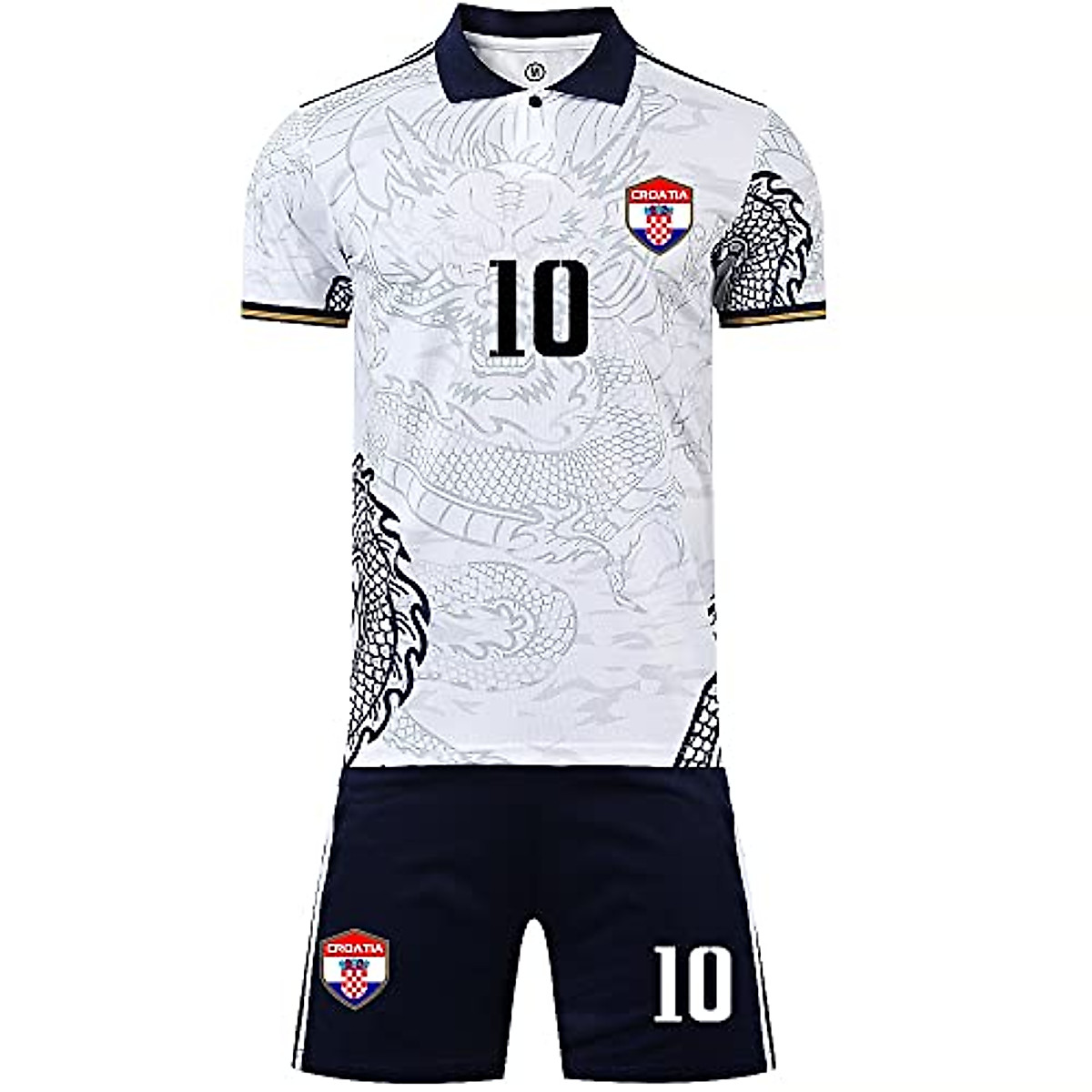 Casmyd #10 Mod’Ricc Croatia Soccer Jersey+Shorts Kids Football Team Shirts Kit Dragon Graphic Soccer Uniform for Boy/Girl Set