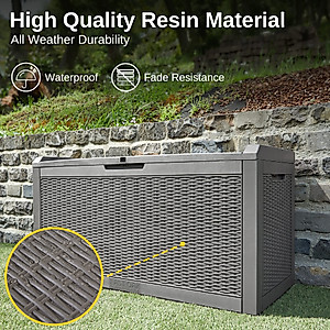 EAST OAK Outdoor Storage Box, 100 Gallon Deck Box, Waterproof Resin Storage Bench for Patio Cushions, Gardening Tools, Lockable, UV Resistant, outside storage, Grey