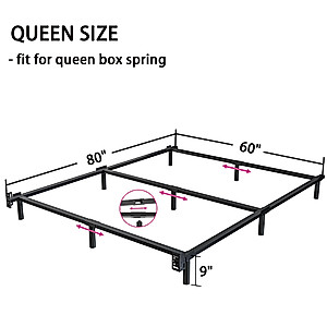 Bedsnus Queen Size Bed Frame, 9 Inch Metal Basics Bed Frame,High Profile Base for Box Spring, 9-Leg Support, Noise-Free, Easy Assembly, Black