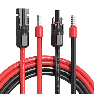 PowMr 10 Feet 10AWG(6mm²) Solar Extension Cable with Female and Male Connector Solar Panel Adaptor Kit Tool(Red & Black)