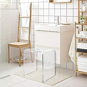 WAHFAY Acrylic Shower Bench, Clear Shower Stool for Inside Shower, Modern Shower Chair Bath Seat with Rounded Edge, 300lbs Weight Capacity
