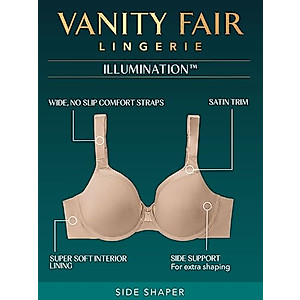 Vanity Fair Women's Plus Size Illumination Full Figure Zoned-in Support Bra, Lightly Lined Cups up to DD, Underwire-Beige, 38C