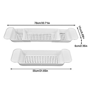 Expandable Bathtub Caddy Tray, Multifunction Bath Organizer Rack Holder for Candle Towel Book Phone Storage(White)