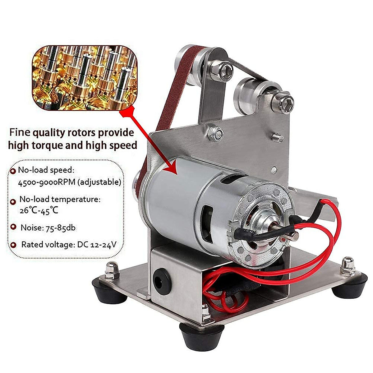 Mini Belt Sander Bench Metal Grinder Knife Making Small Electric Sharpening Machine with 10PCS Sanding Belt Tool Kit 7 Power Speed Polisher for DIY Wood Working Apex Edge Polishing Lijadora de Banda
