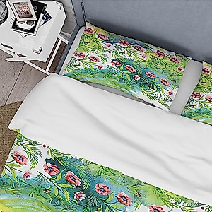 DESIGN ART Designart 'Ornament Red Poppies Leaves' Traditional Duvet Cover Set King