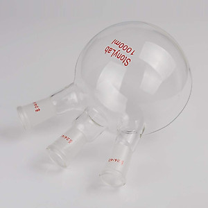 StonyLab Glass 3 Neck Round Bottom Flask RBF, with 24/40 Center and Side Standard Taper Outer Joint (1L)
