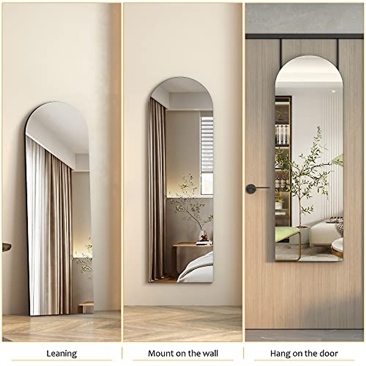 Kasibie Arched Full Length Mirror, 47"x14.5" Wall Mounted Mirror, Over The Door Hanging Mirror, Leaning Against Wall Mirror, Sleek Arched Mirror for Bedroom Living Room (Black)