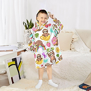 Kigai Cute Sloth Wearable Blanket Hoodie for Kids Oversized Hooded Sweatshirt Soft Cozy Flannel Blanket with Pocket