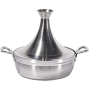Topjia Moroccan Tagine Cooking Pot,Stainless Steel Non Stick Moroccan Casserole with 2 Handles,Large Moroccan Cooker Handmade Tagine Pot with Cone-Shaped Lid(29cm, Silver), 1776982