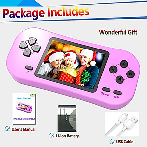 Douddy Kids Retro Handheld Game Console Built in 218 Old School Video Games 2.5'' Display USB Rechargeable 3.5 MM Headphone Jack Arcade Entertain System Children Birthday (Pink)
