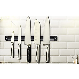 Wall Mount Magnetic Knife Holder - 13 Inch Black ABS Plastic Block Storage Rack with Chef Strip, Utensil Kitchen Organizer for Metal Knives